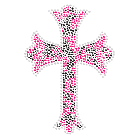 Leopard Print Cross Iron on Rhinestone Design - CSTOWN