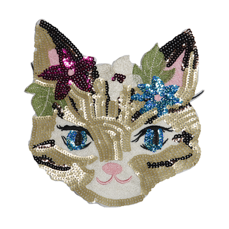 Fashion Cat Head Embroidery and Sequin Iron On Patches - CSTOWN
