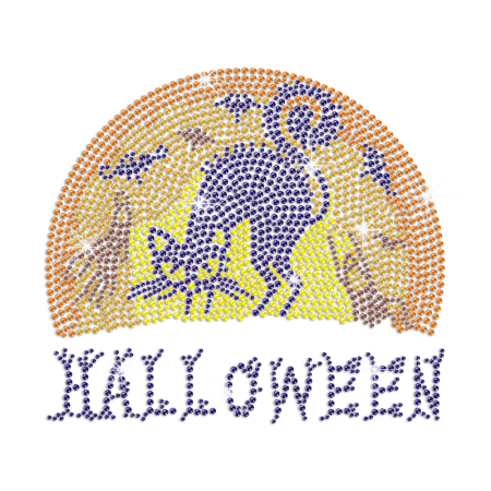 Wholesale Halloween Cat Iron on Rhinestone Transfer Decal - CSTOWN