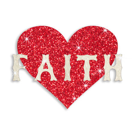Red Heart with Faith Letters Glitter Hotfix Transfer - CSTOWN