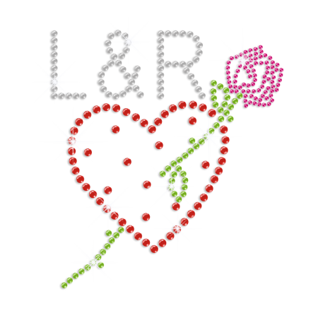 L&R Heart with Rose Iron-on Rhinestone Transfer - CSTOWN