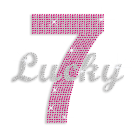 Pink Lucky Number 7 Hot Fix Rhinestone Transfer - CSTOWN