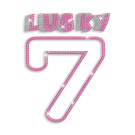 Pink Lucky Number 7 Iron-on Rhinestone Transfer - CSTOWN