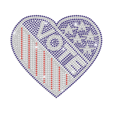American Heart of Vote Iron on Rhinestone Transfer Decal - CSTOWN