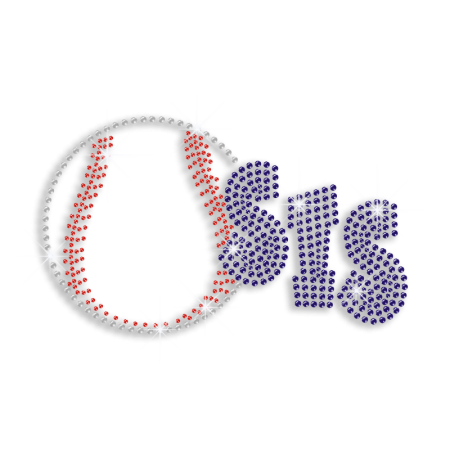 Royal Blue Baseball Sister SIS Iron on Rhinestone Transfer - CSTOWN