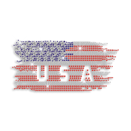 USA Flag Rhinestone Antique Metal Iron on Transfer Design - CSTOWN