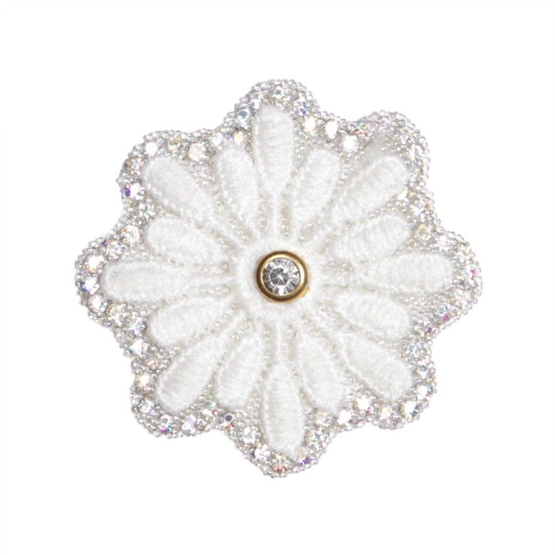 Snow-Like White Embroidery Patch with Rhinestones - CSTOWN