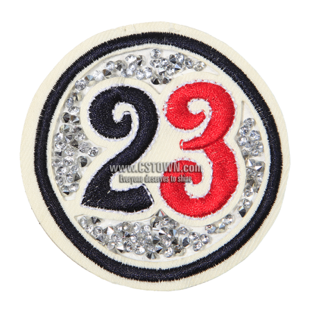 Red and Black Number 23 Round Badge with Rhinestones - CSTOWN