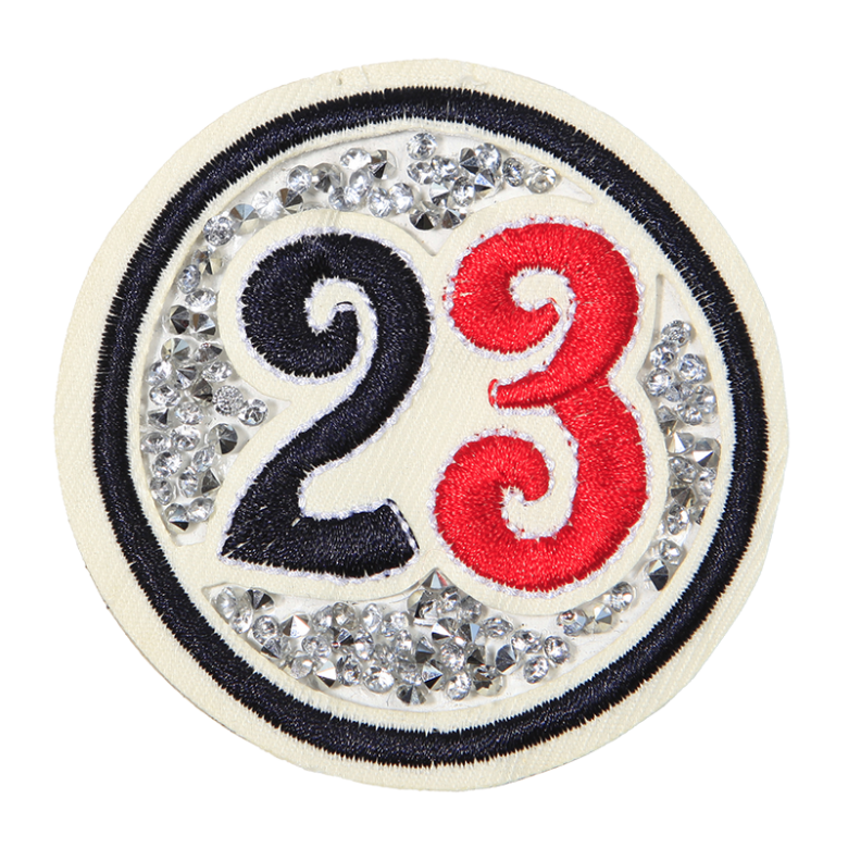 Red and Black Number 23 Round Badge with Rhinestones - CSTOWN